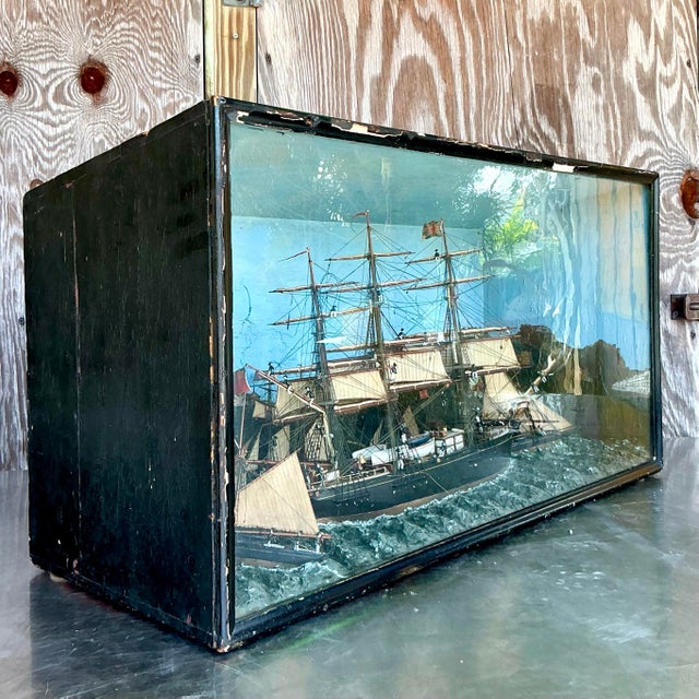 Vintage Coastal Patinated Sailing Ships Diorama | Chairish