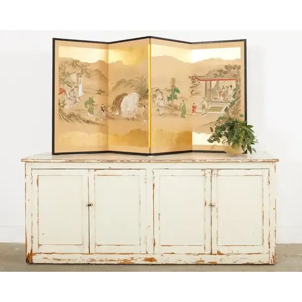 Japanese Edo Four Panel Screen Kano School Filial Piety | Chairish