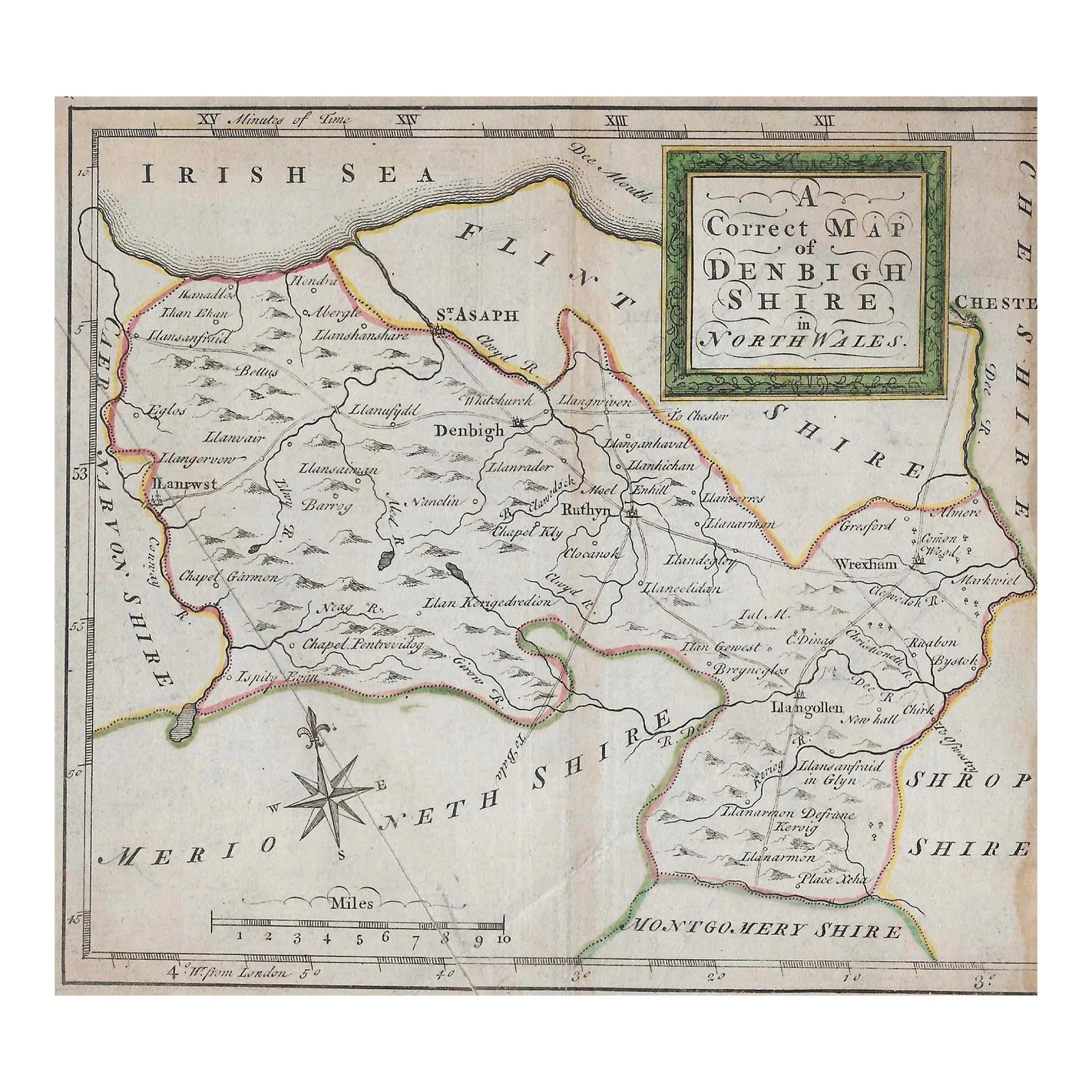 Antique Denbighshire Wales Map | Chairish