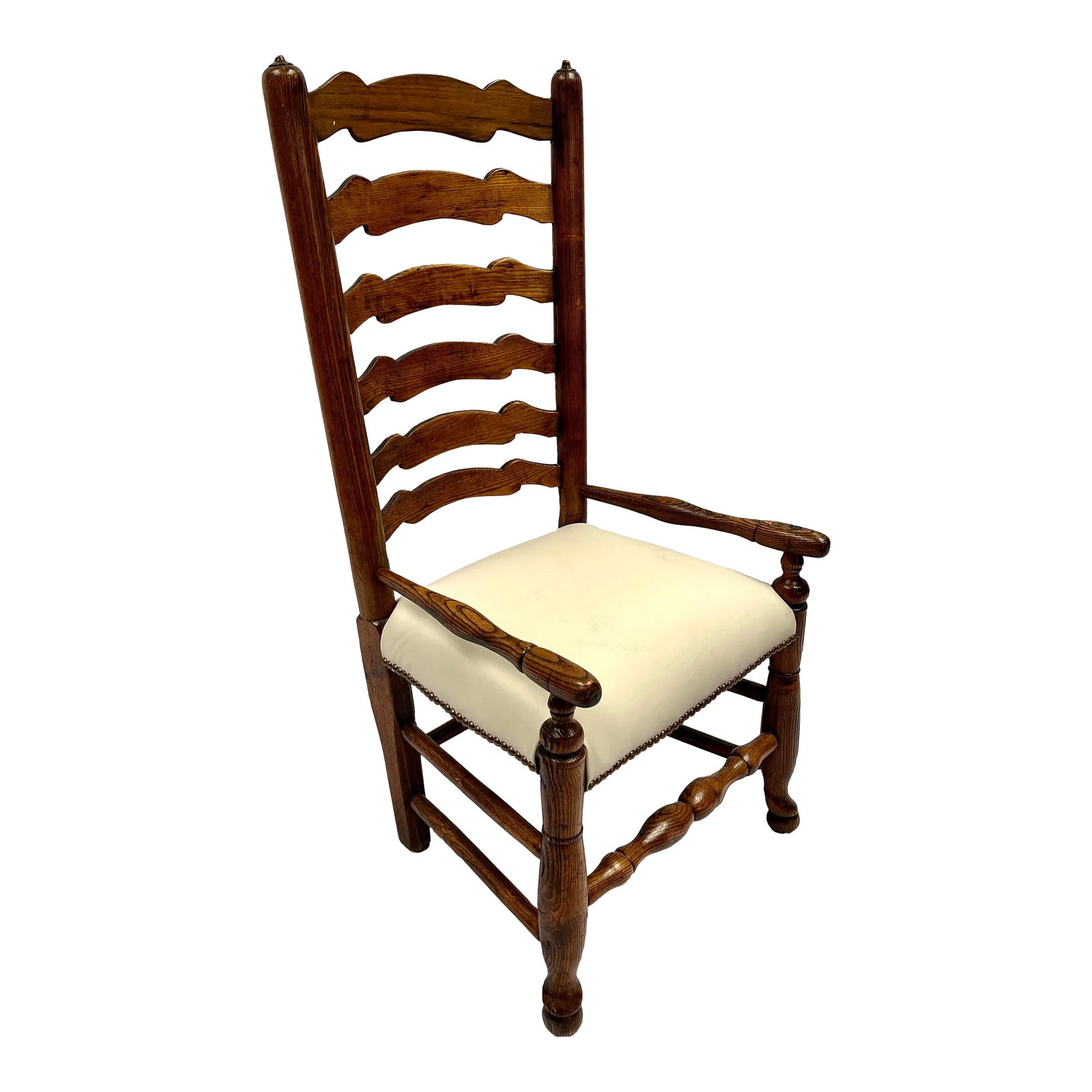 Early 20th Century Antique English Oak Ladder Back Chair with Leather ...