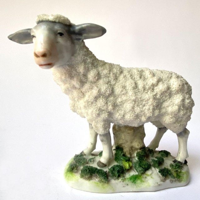Set of Two German Porcelain Encrusted Sheep Figurines | Chairish