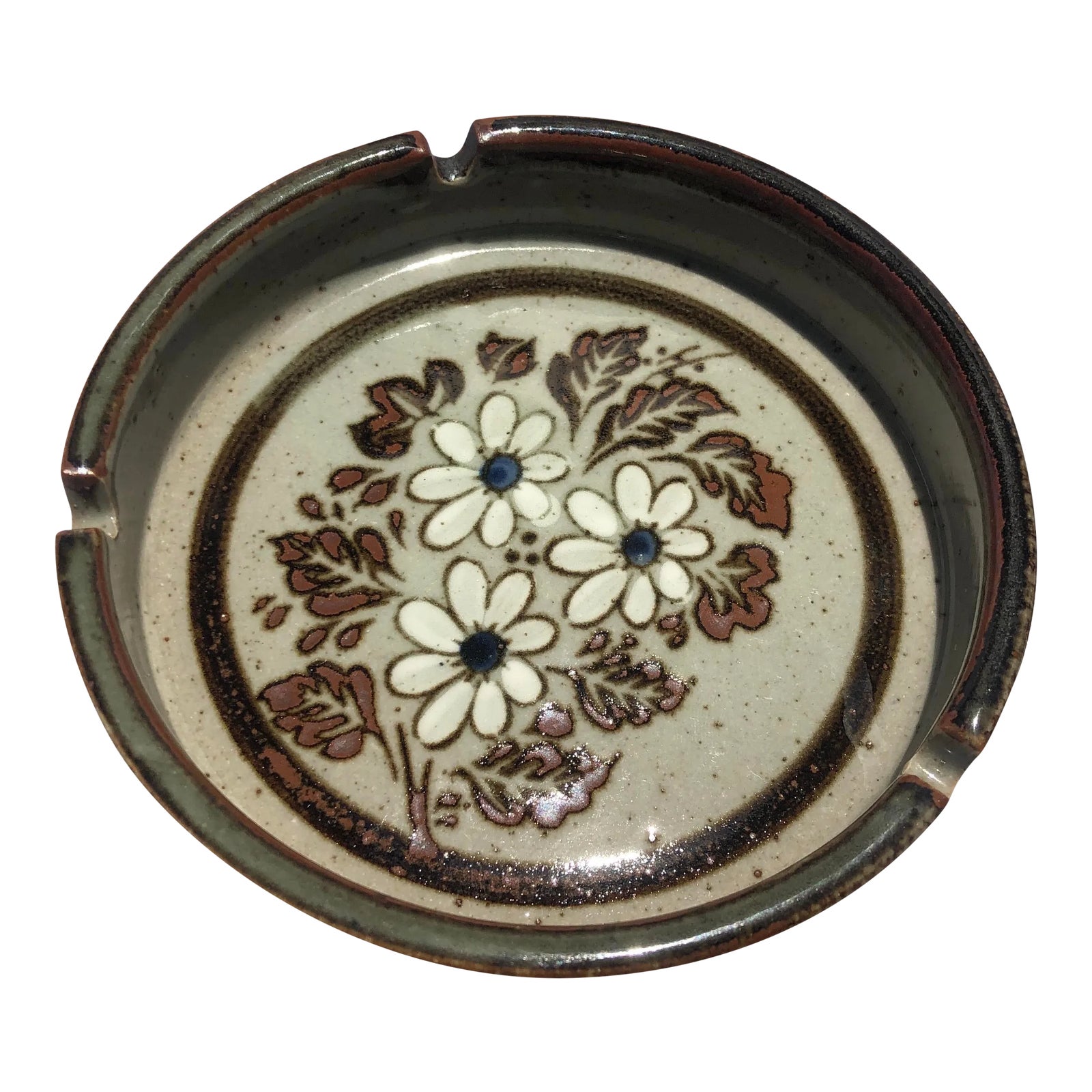1980s Mexican Hand Painted Pottery Floral Design Ashtray | Chairish