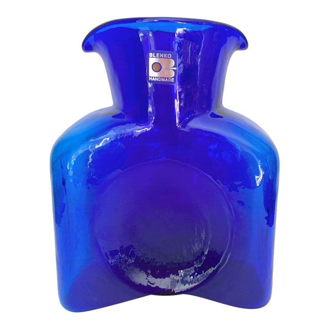 Vintage Blenko Blown Glass Cobalt Blue Double Spouted Carafe / Pitcher ...