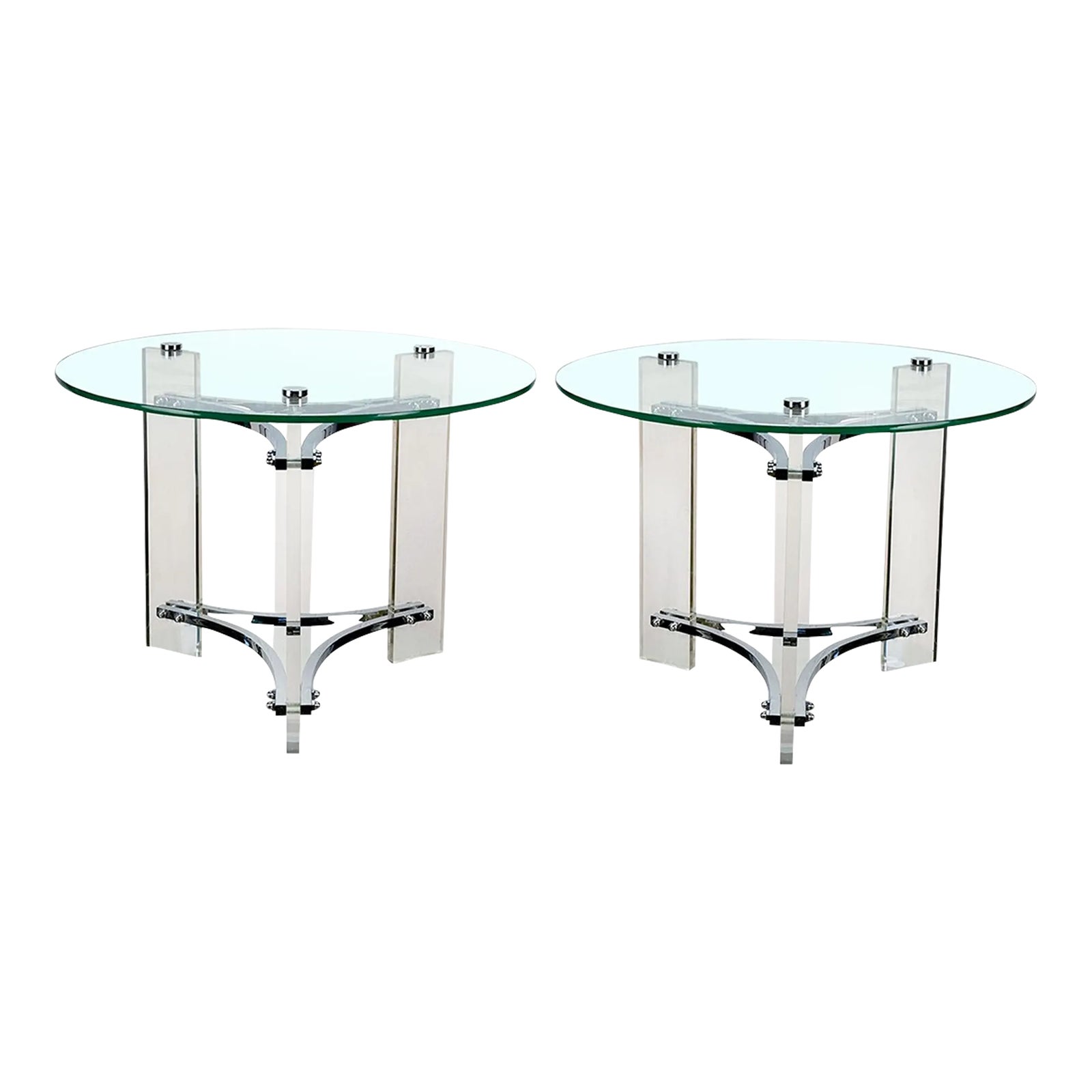 Mid-Century Glass & Lucite Round Side Tables by Charles Hollis Jones ...