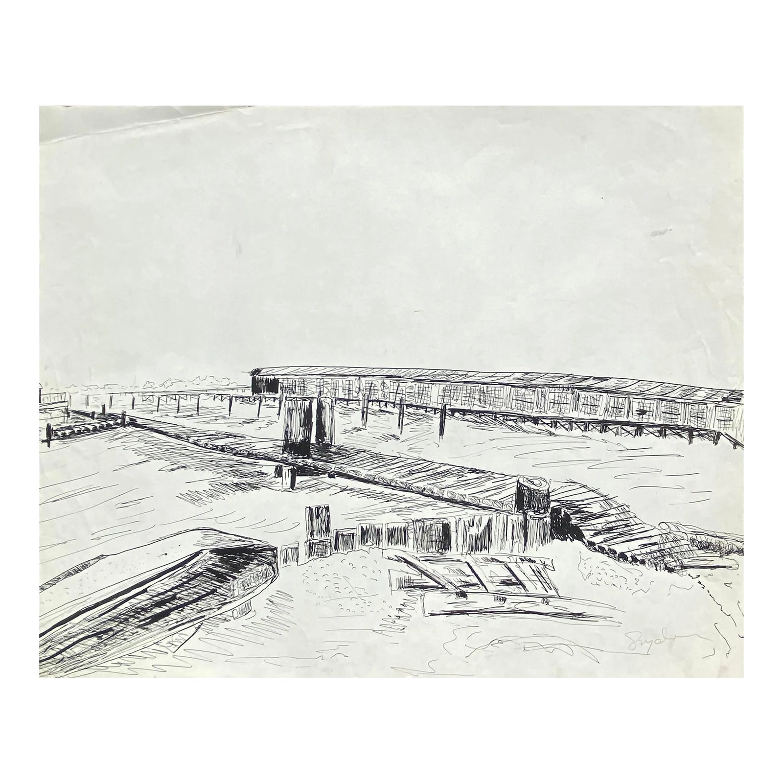 1980s Richard Snyder Costal Drawing | Chairish