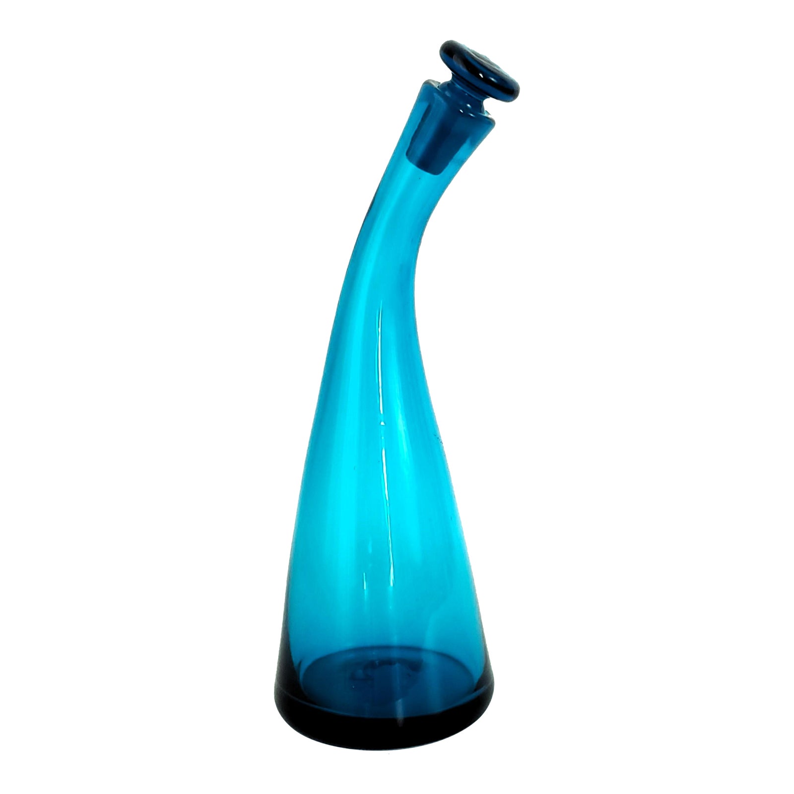 1950s Blenko Blue Glass "Bent Neck" Decanter With Stopper by Winslow ...