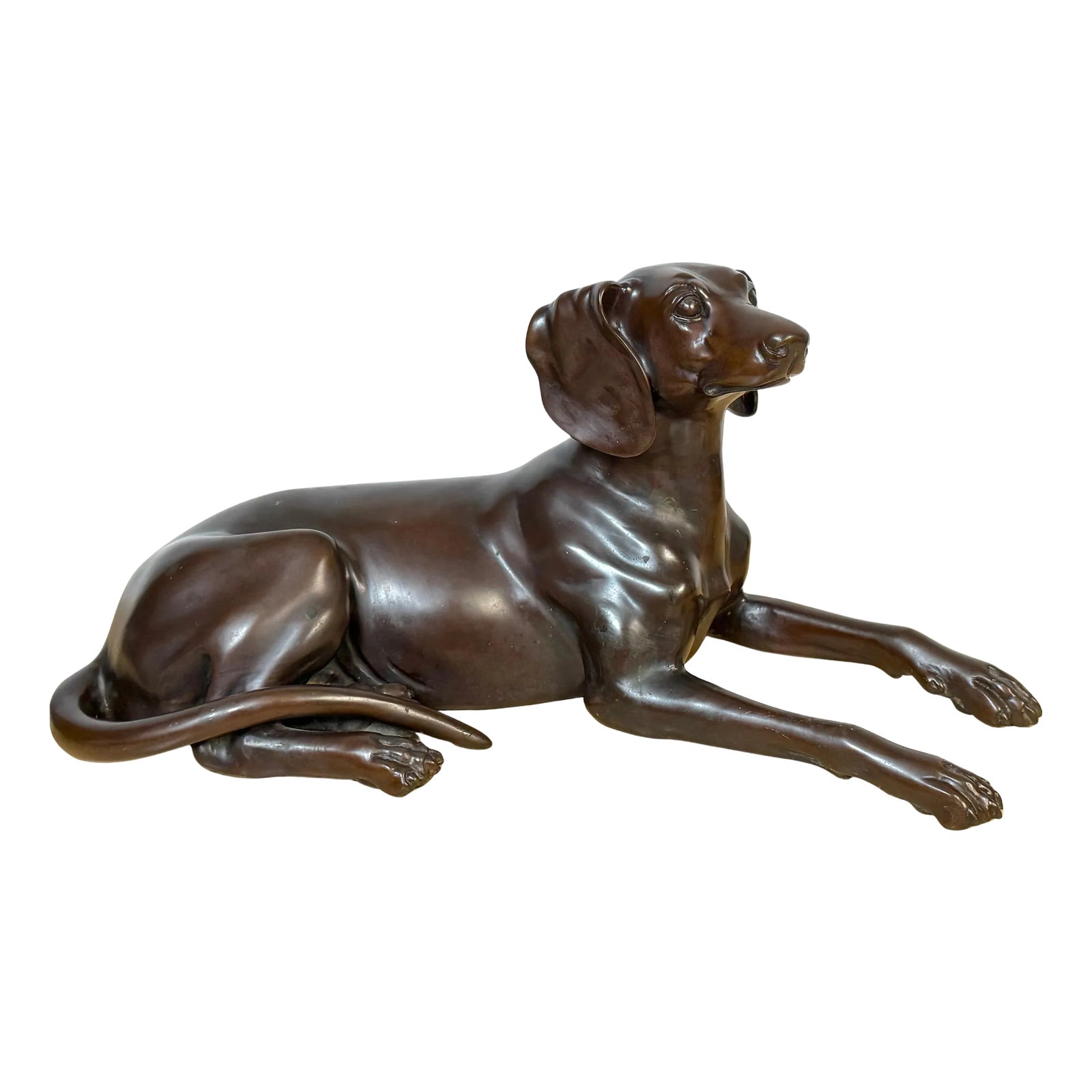 French School Patinated Bronze of Recumbent Hunting Dog | Chairish