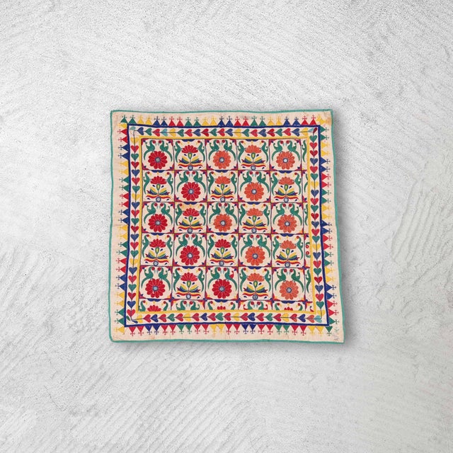 1970s Flower Motifs Hand Embroidered Gujarati Tapestry | Chairish