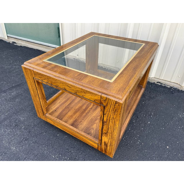 Mid Century Modern Walnut Gilded Glass Top Side Tables- a Pair | Chairish