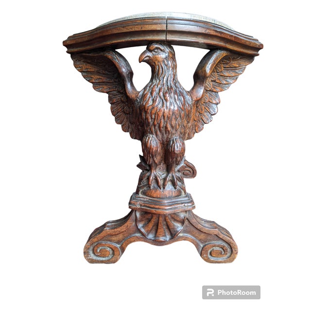 Early 20th Century Hand Carved Wooden Bald Eagle Tea Table With Marble ...