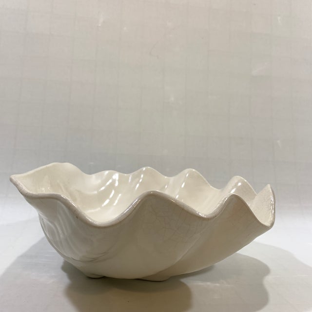 Vintage White Scallop Shell Ceramic Bowl | Chairish