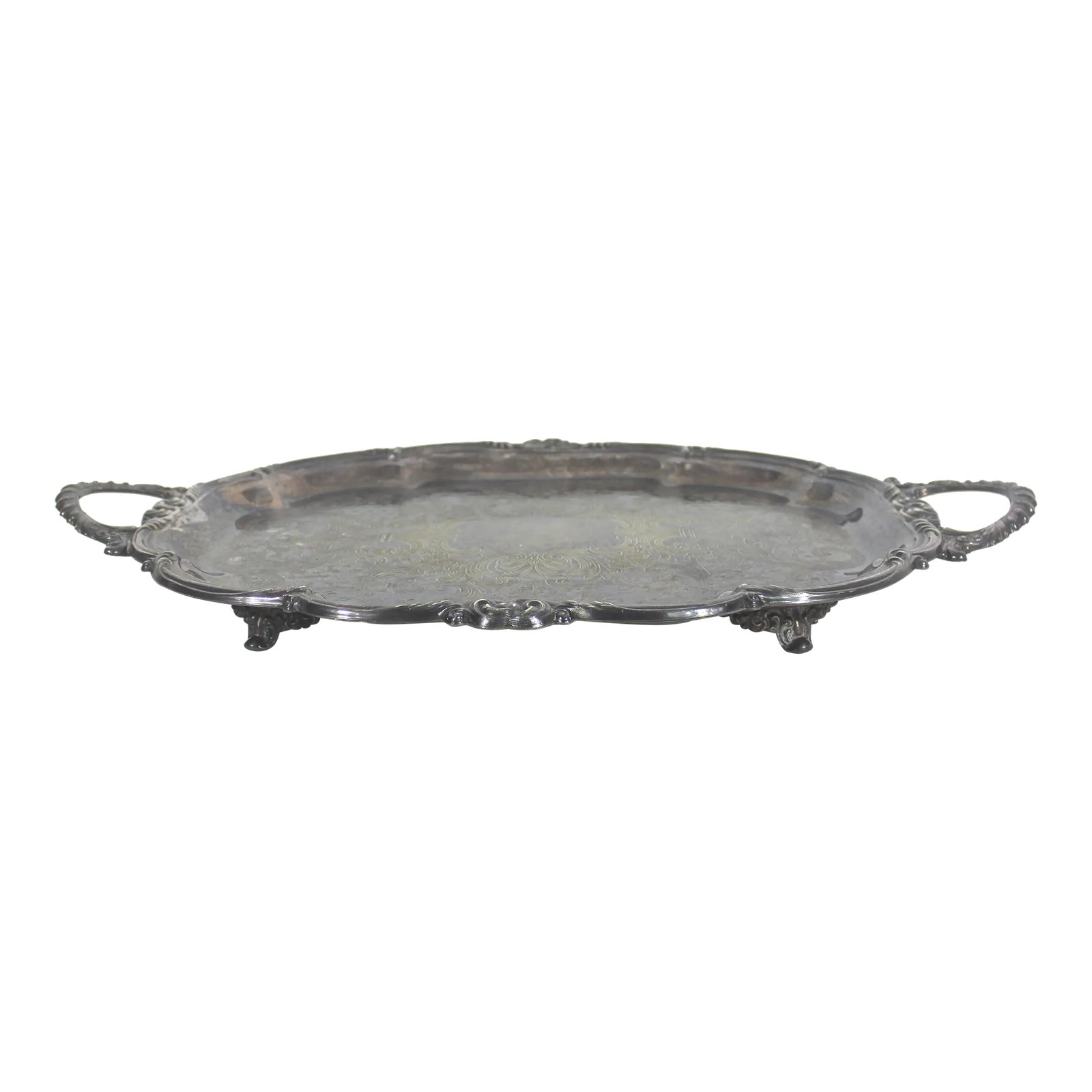 Early 20th Century Large Silver Plated Butler’s Tray With Ornate ...