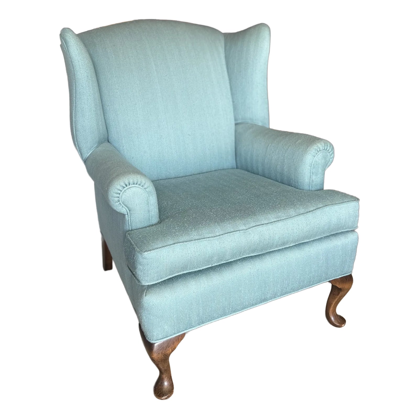 Vintage Wingback Armchair With Claw Foot Detail - Turquoise | Chairish
