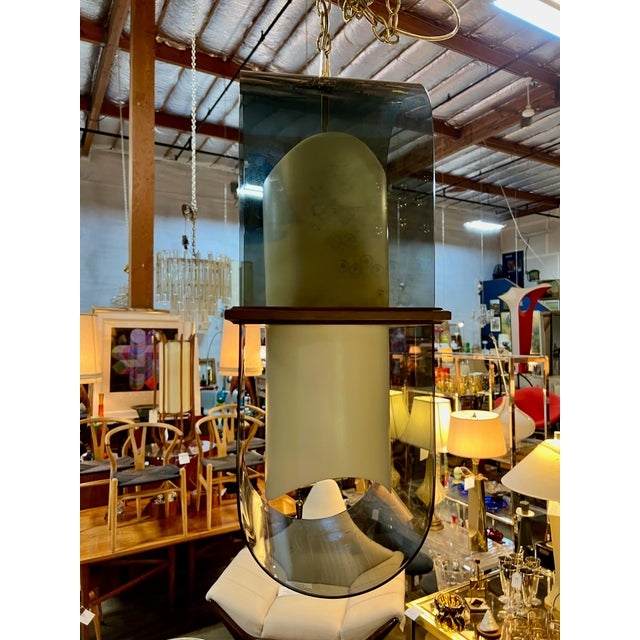 Mid Century Modern Modernist Smoked Lucite Oblong Pendant Swag Light ...