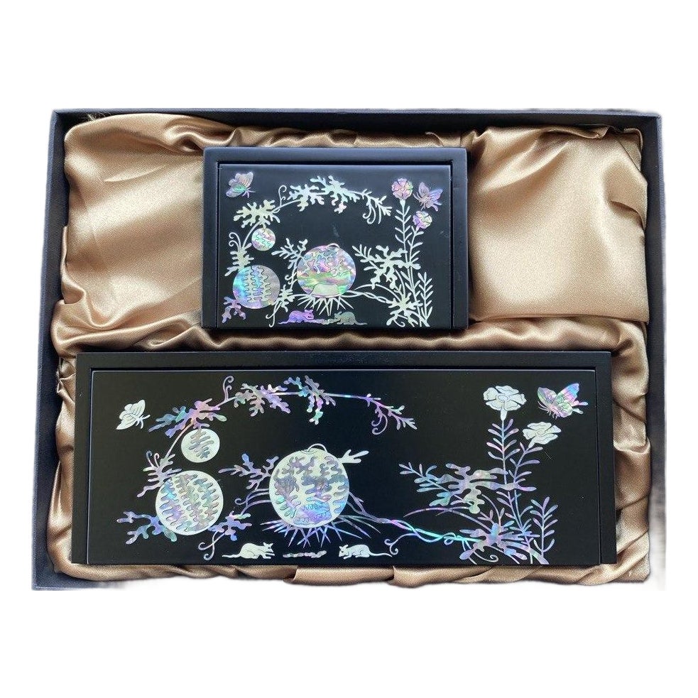Korean Mother-of-Pearl Lacquerware Desk Set in Original Presentation ...