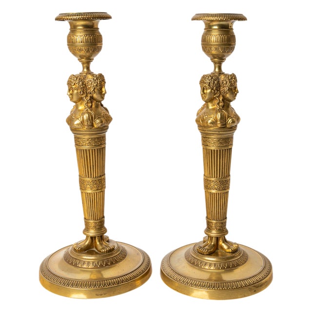 Pair Antique Early 19th Century French Empire Neoclassical Gilt Bronze ...