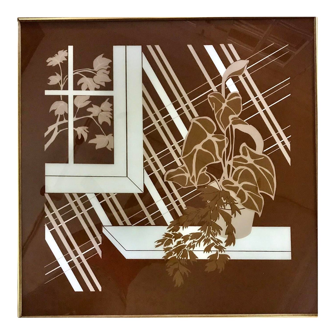 Large Signed 1970s Tropical Plant Glass Botanical Screen Print Wall ...