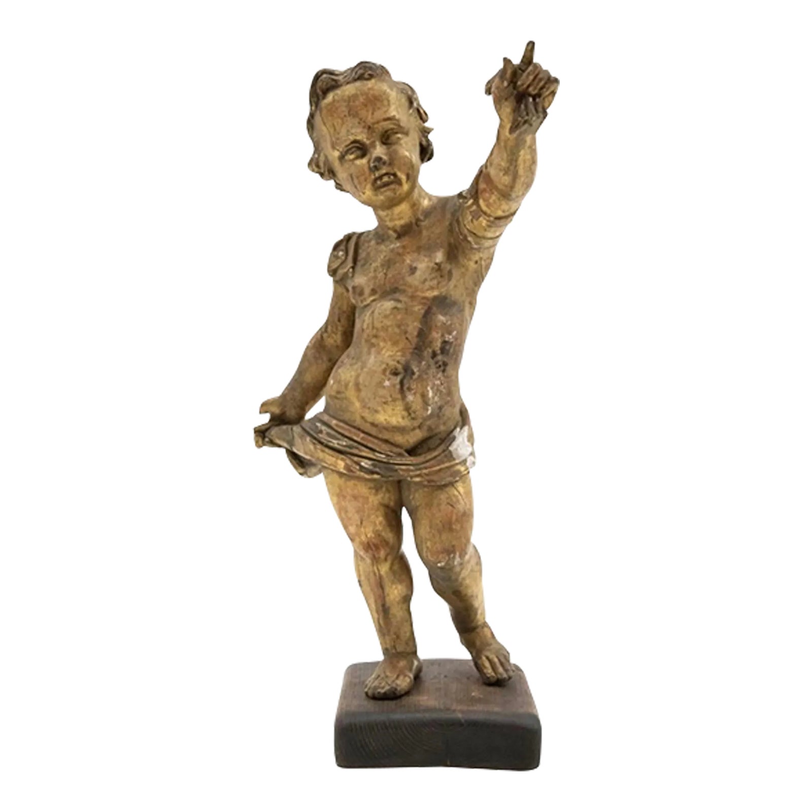 18th Century Carved Giltwood Putti Figure on Stand | Chairish