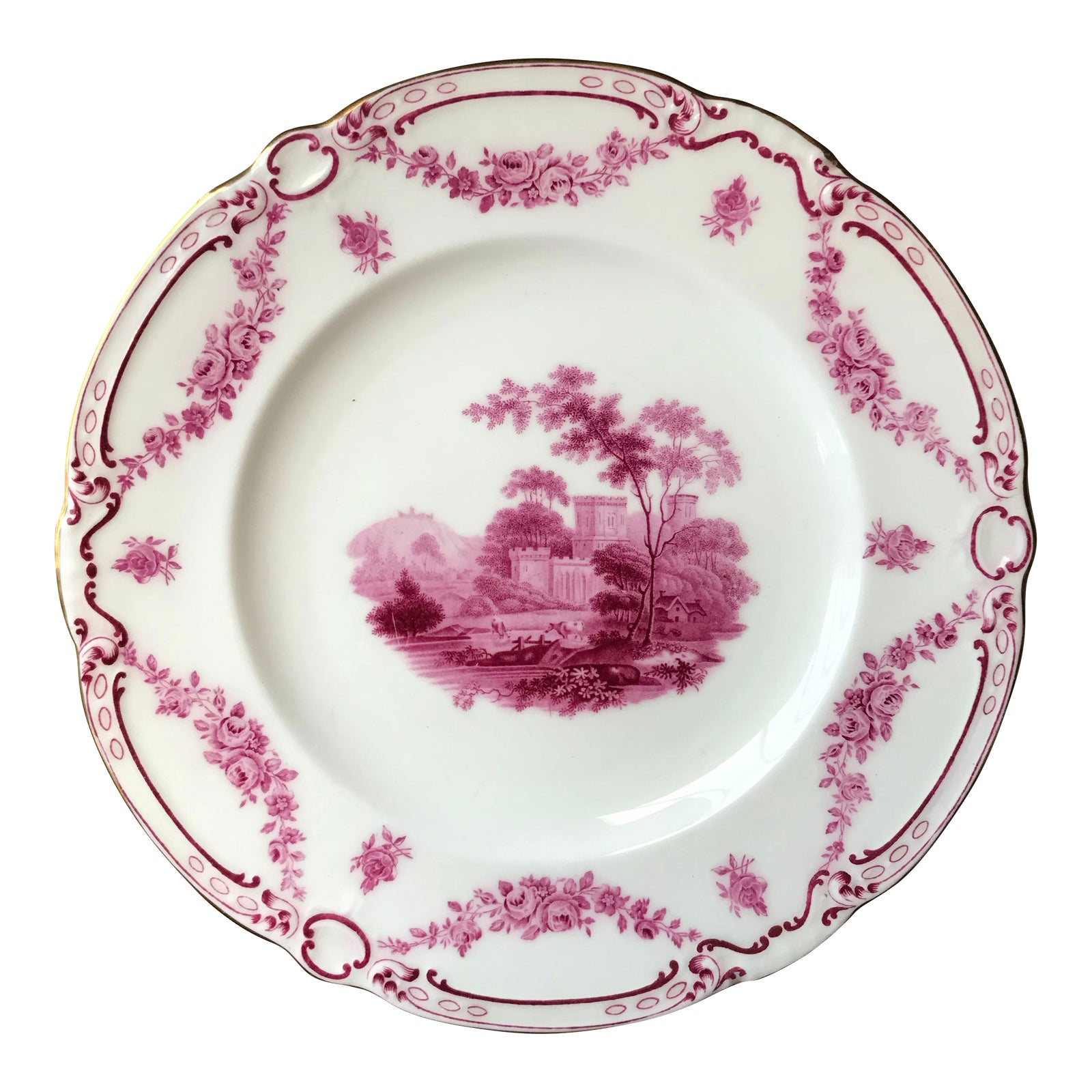 19th Century Fuchsia Pasture Serving Dish | Chairish