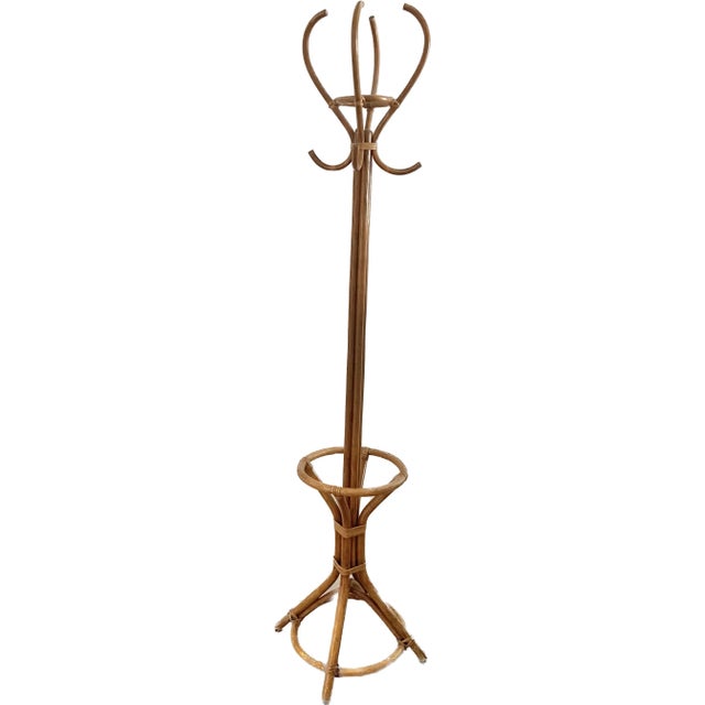 Vintage Bamboo and Wicker Hat or Coat Rack | Chairish