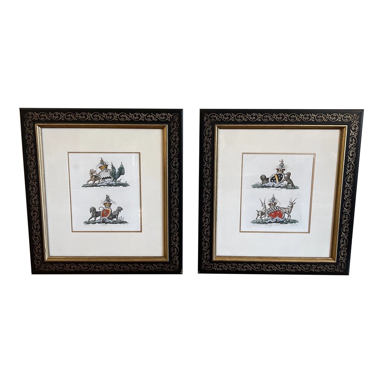 1790 Coat of Arms Engravings in Sgraffito Frames - a Pair | Chairish