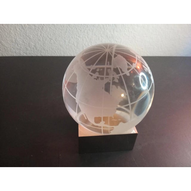 1980s Etched World Map Crystal Clear Glass Paperweight Decor on ...