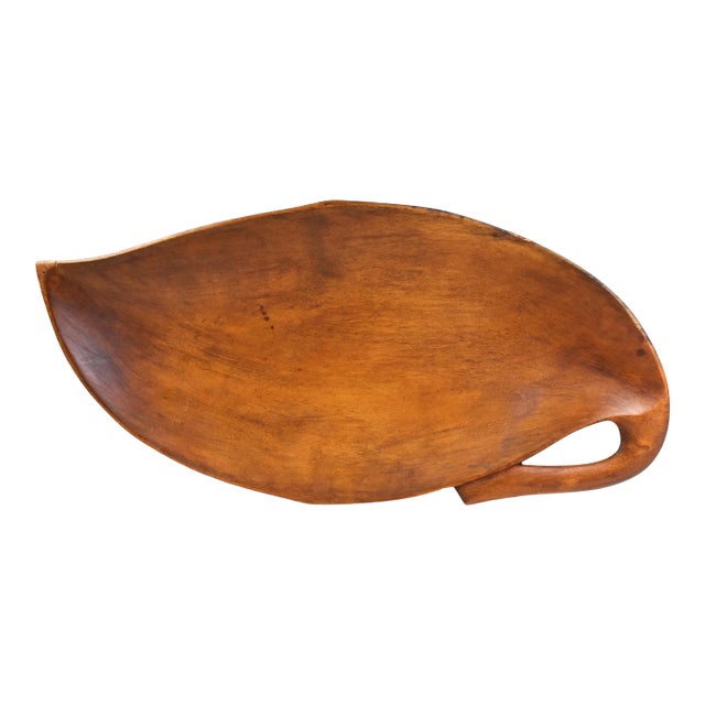 20th Century Carved Solid Wood Leaf Shape Dish | Chairish