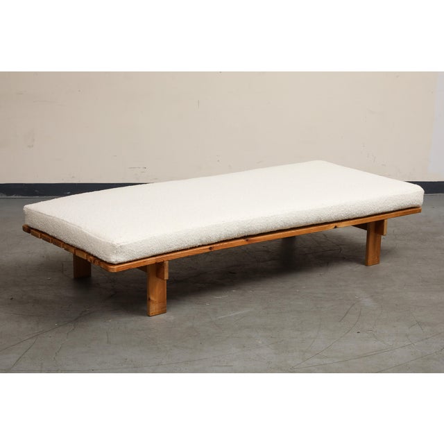 1950s Danish Modern Minimalist Pine Daybed With New White Boucle ...