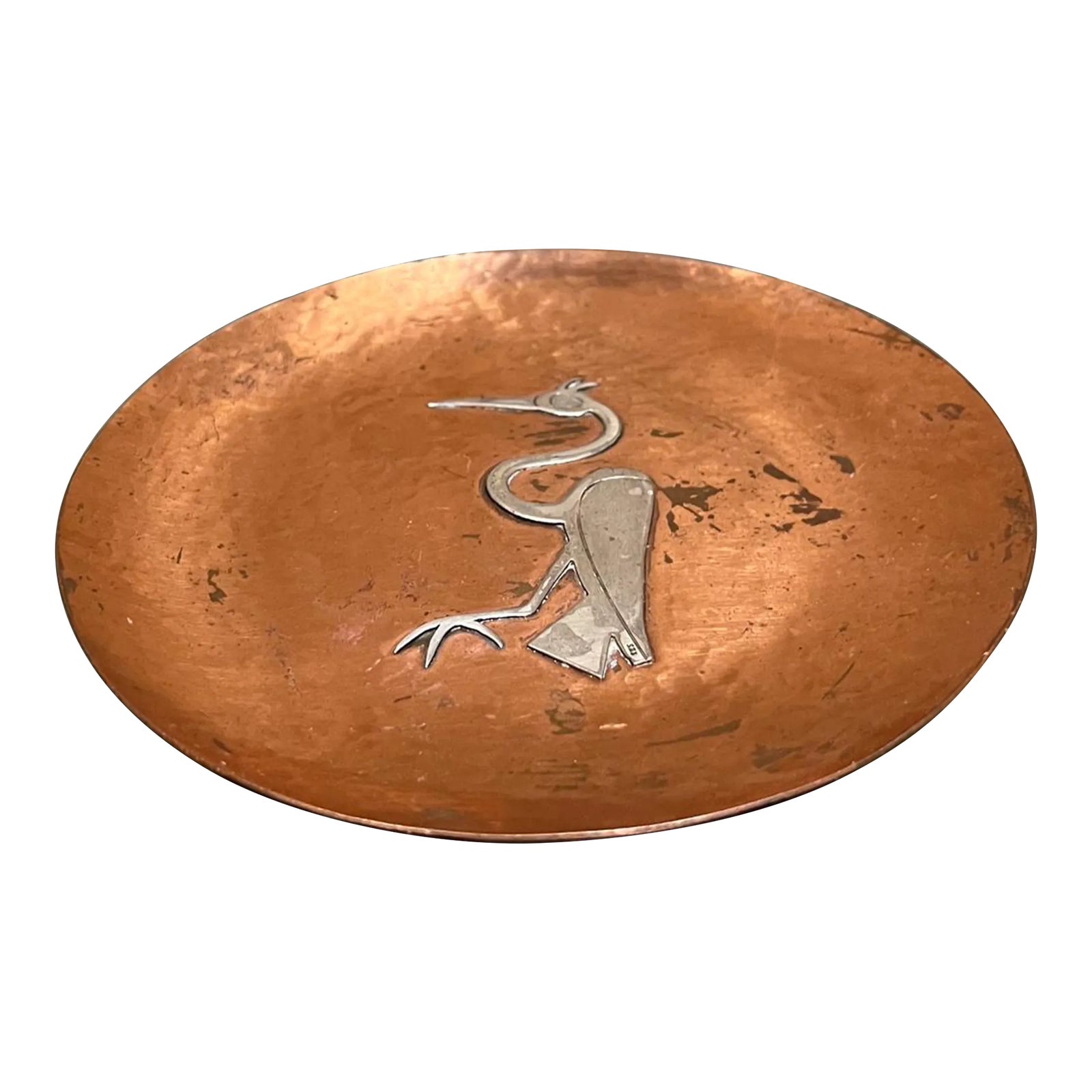 1950s Modernist Copper Plate Silver Stork Bird Vicky Peru | Chairish