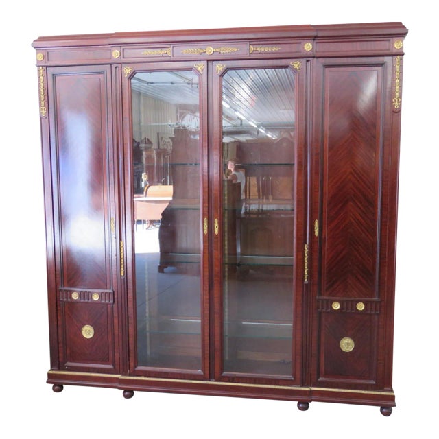 Regency Style Brass Mounted Breakfront Cabinet | Chairish