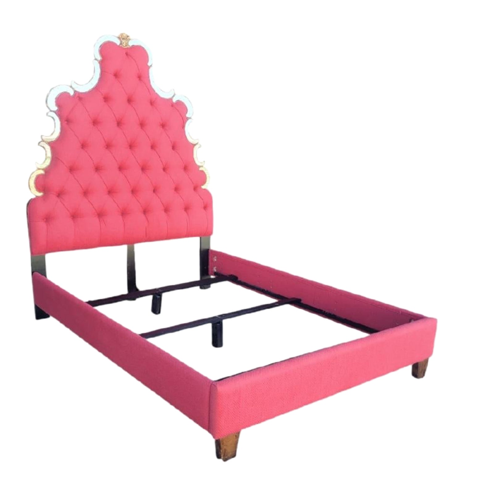 Custom Upholstered Queen Raspberry Schumacher Tufted Extra Tall Antique ...