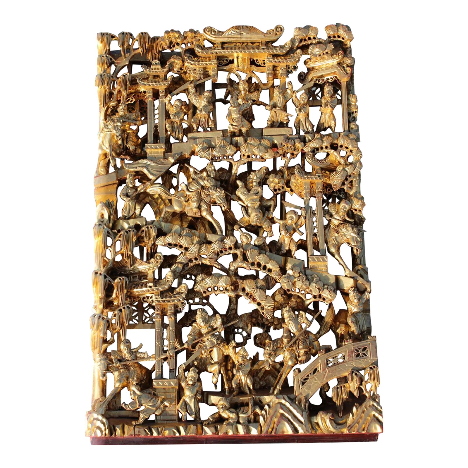Antique Chinese Carved Gilt Wood Wall Panel | Chairish