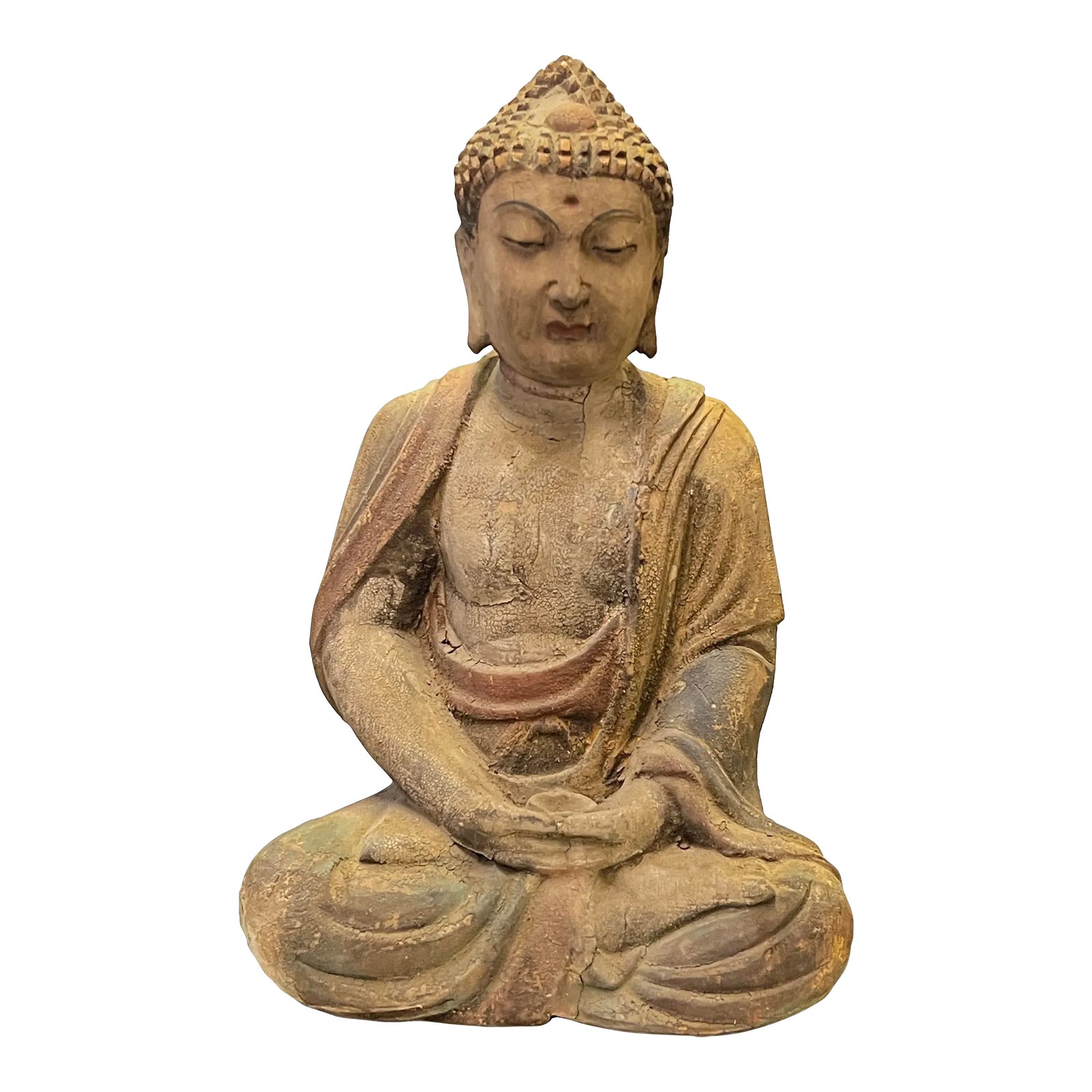 Rustic Wood Sitting Gautama Amitabha Shakyamuni Buddha Statue | Chairish