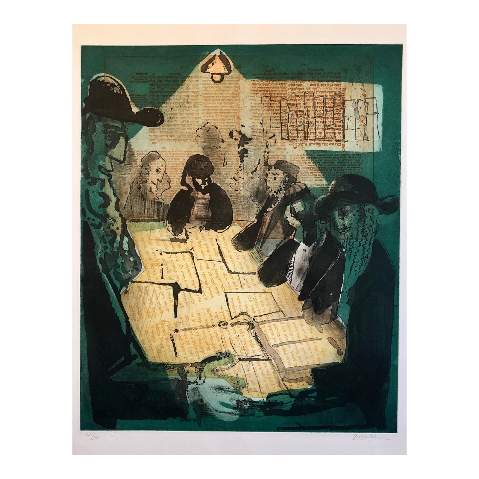Lennart RosensohnModernist Judaica Art Aquatint Etching Jewish Rabbi at ...