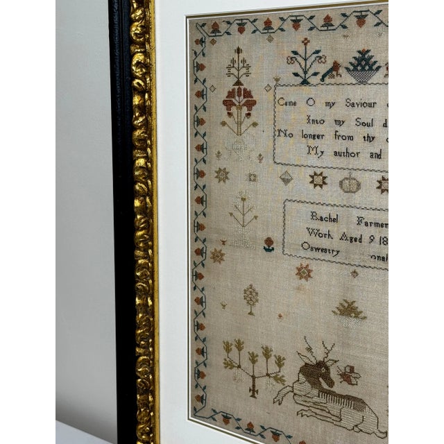 British 19th Century Stag Looking at Bee Tapestry Sampler by Rachel ...