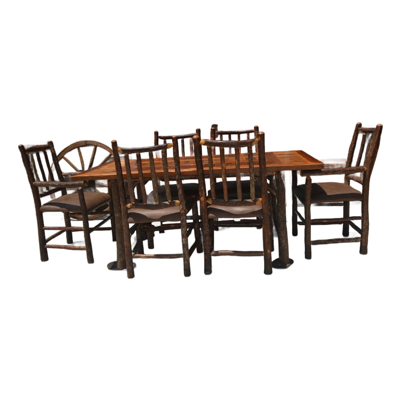 1980s Americana West Log Furniture / Wood Dining Table & 6 Brown ...
