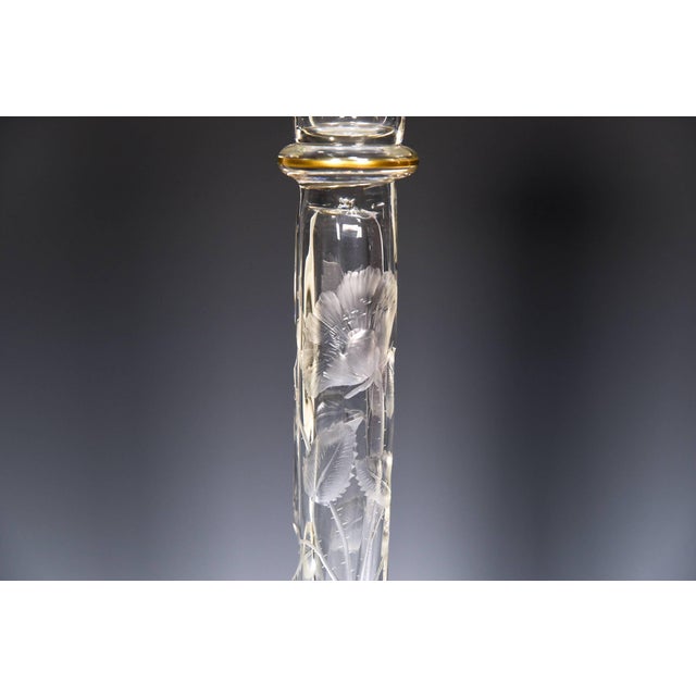 Pair of Moser Handblown Crystal Candlesticks with Intaglio Poppy ...