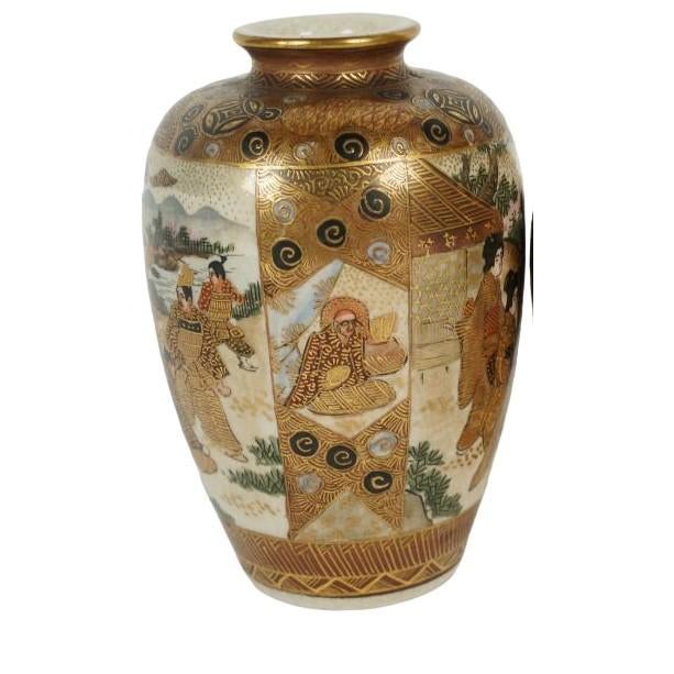 Early 20th Century Japanese Satsuma Pottery Gilded Vase, Marked | Chairish