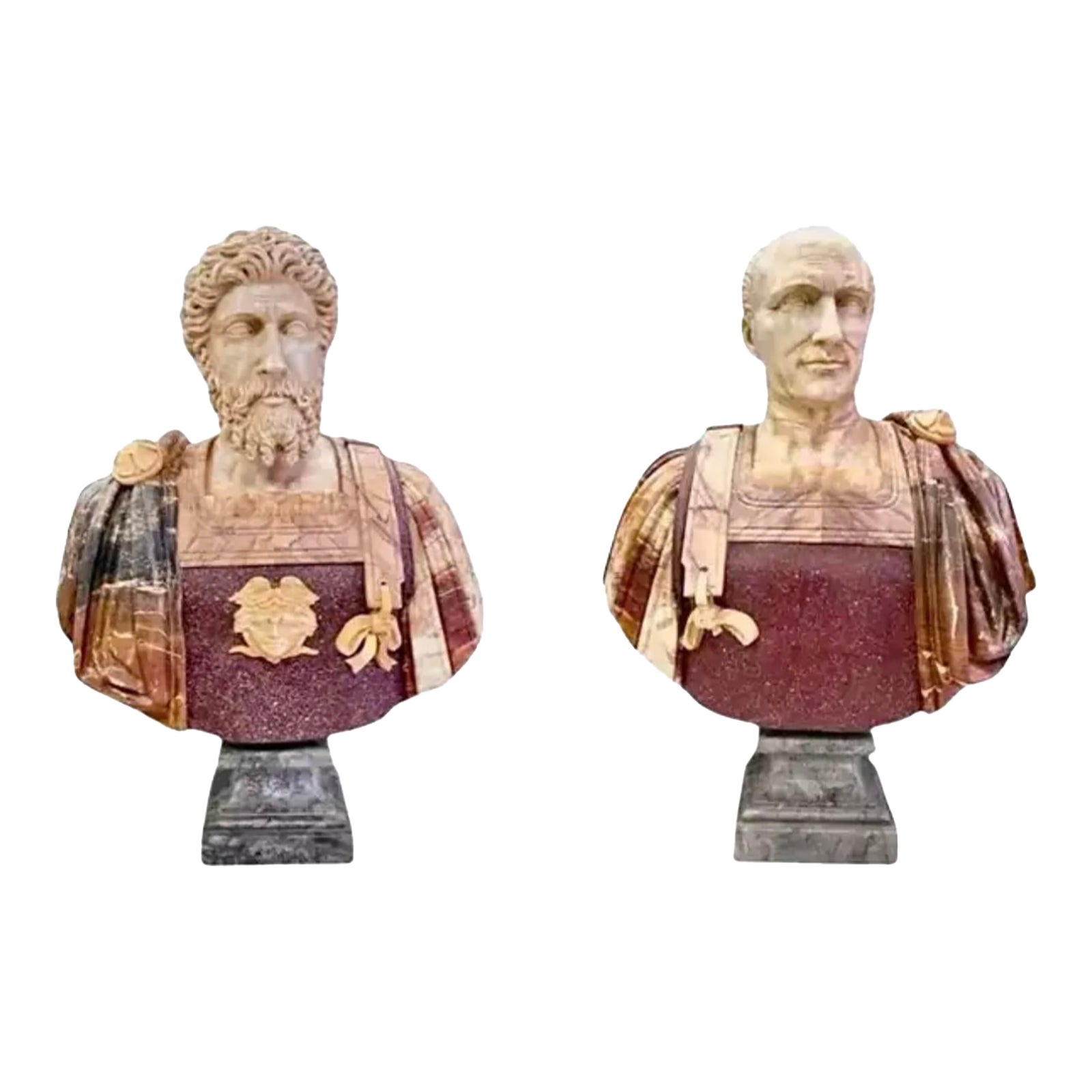 Italian Specimen Marble Busts of Roman Emperors, a Pair | Chairish