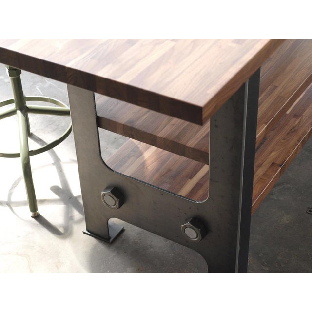 Modern Walnut H Frame Industrial Kitchen Island Work Table | Chairish
