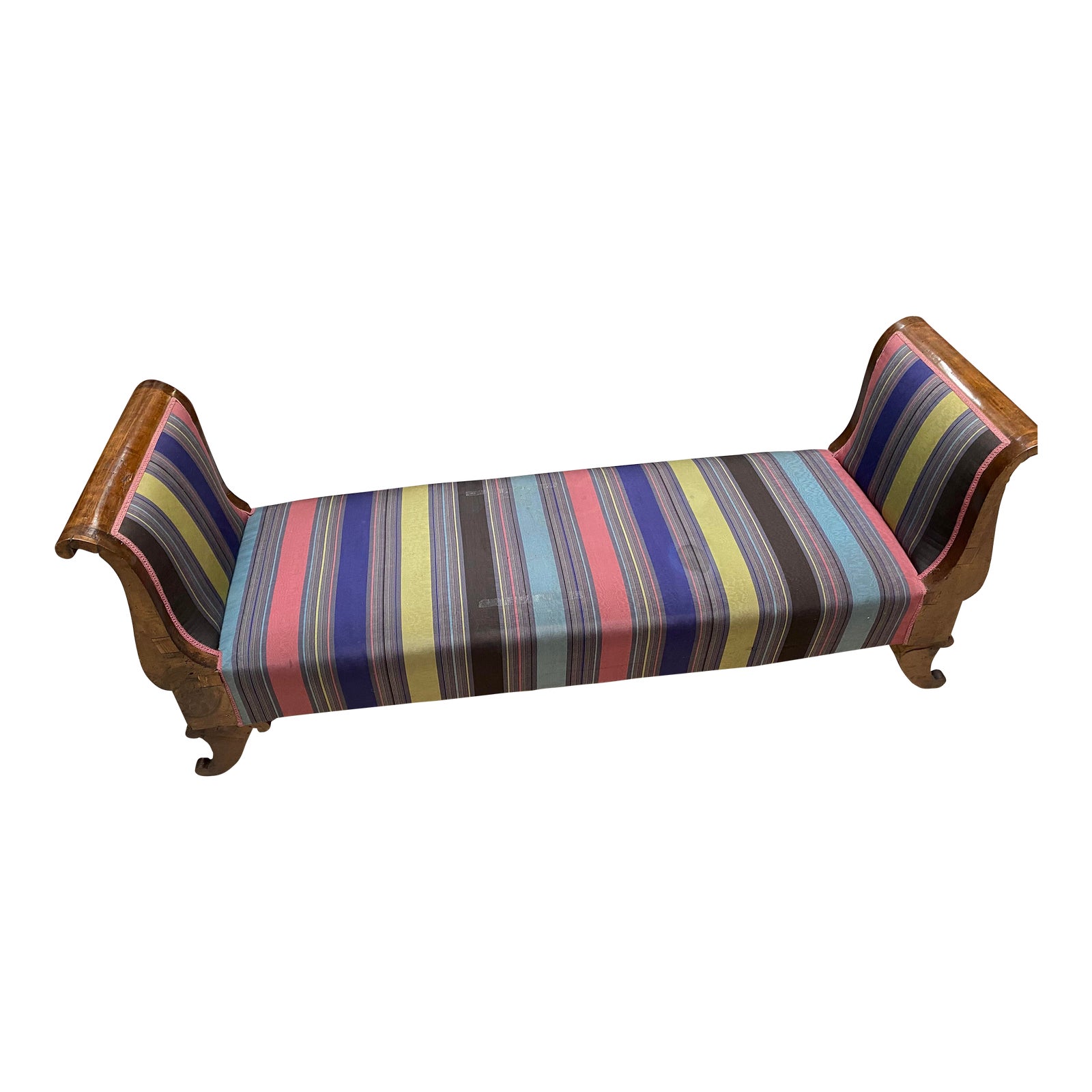 19th Century Empire Style Mahogany Striped Bench | Chairish
