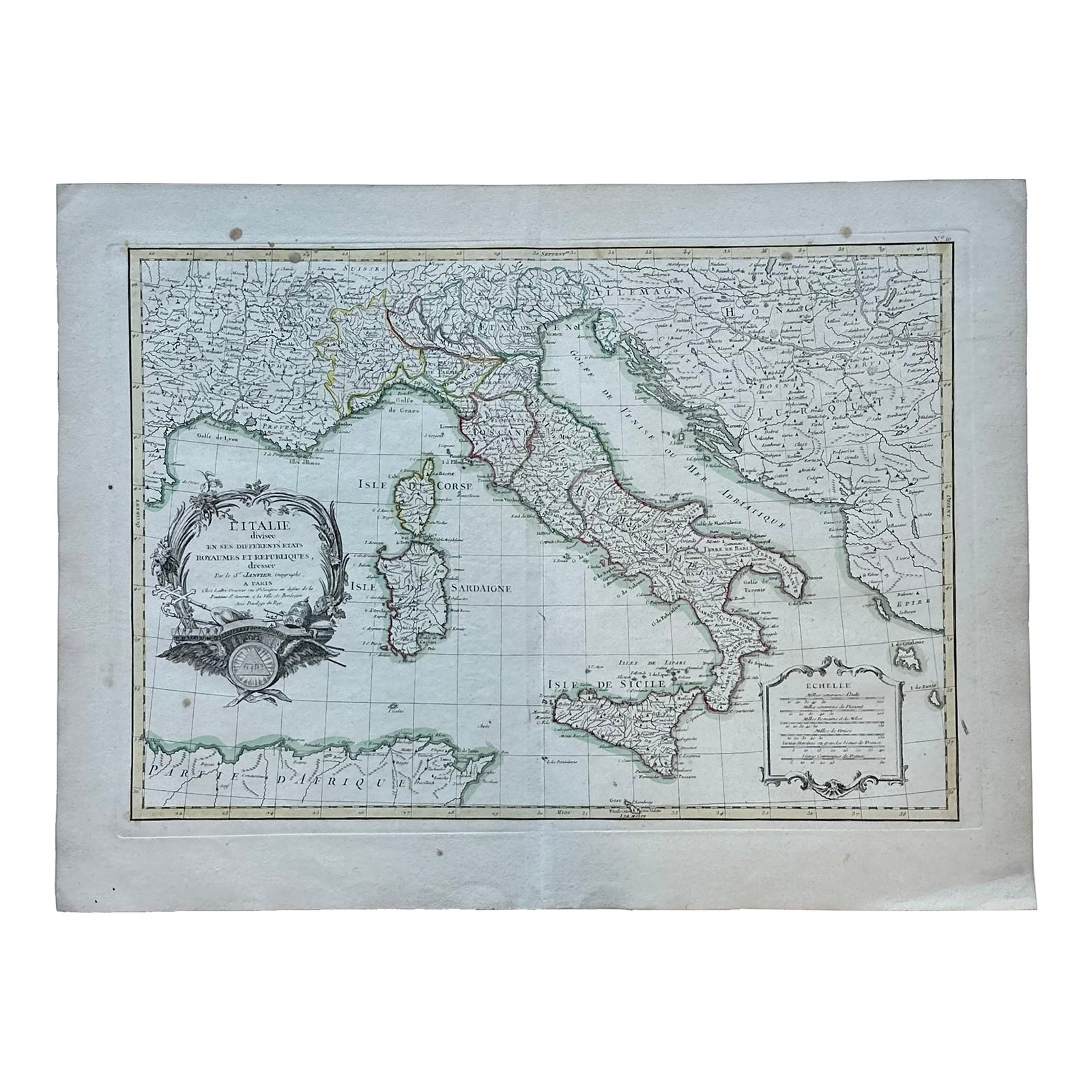 Antique Map of Italy and Corsica, Sardinia, and Sicily by Janvier, 1783 ...
