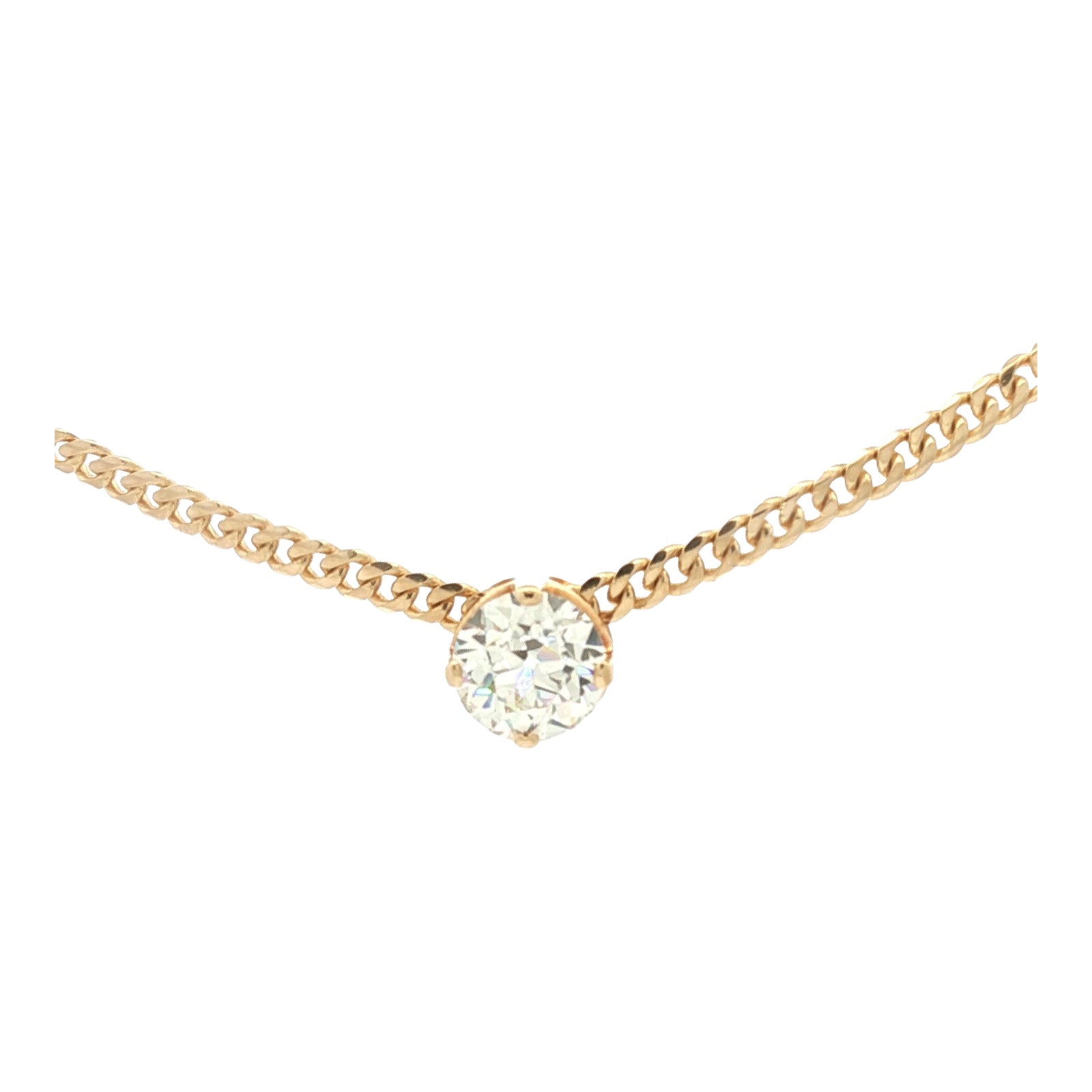 Vintage 1.28 Carat Old European Cut Diamond on a 14k Curb Link Chain ...