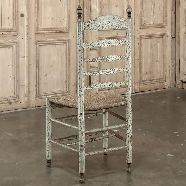 Antique Rustic Dutch Painted Rush Seat Chair | Chairish