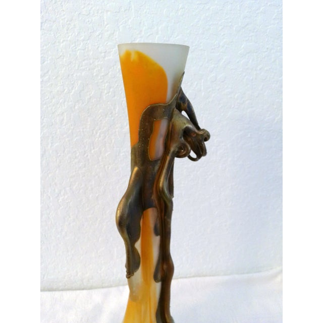 1980s Filip Ravert Romanian Satin Glass Vase With Bronze Overlay | Chairish