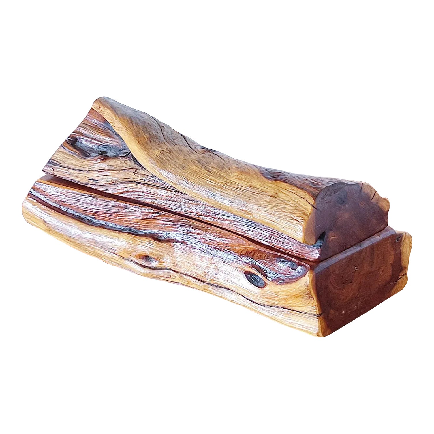 Vintage Natural Live Edge Wood Log Shaped Box | Chairish