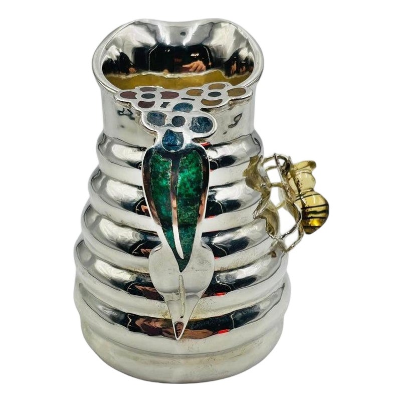Whimsical 1960s Los Castillo Bee Pitcher With Malachite & Silver Inlay ...