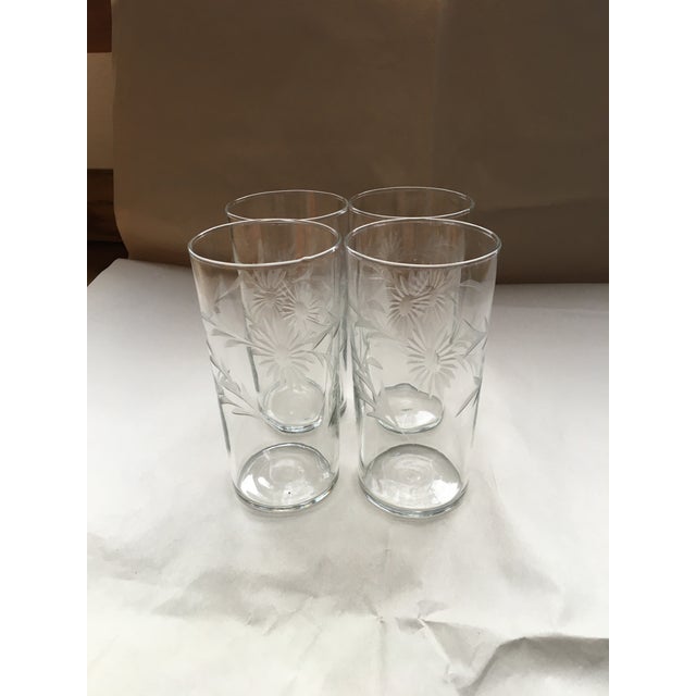 Mid 20th Century Floral Etched Highball or Ice Tea Glasses - Set of 4 ...