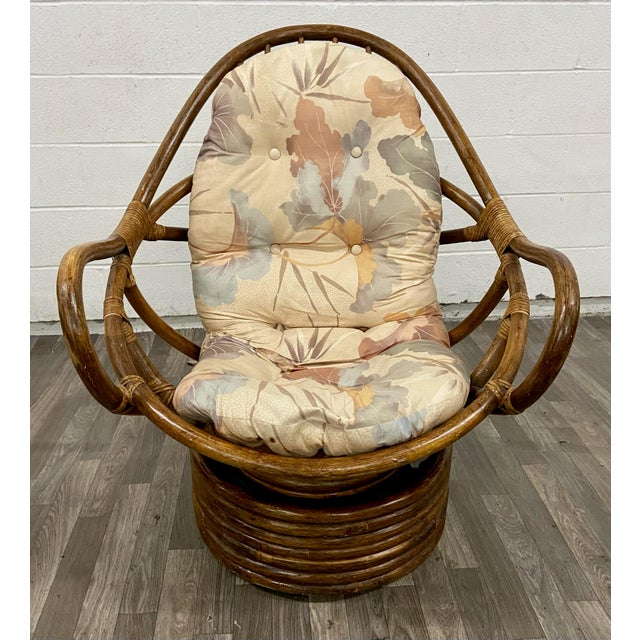 Vintage Paul Frankl Style Boho Rattan Egg Clam Swivel Chair by Fort ...