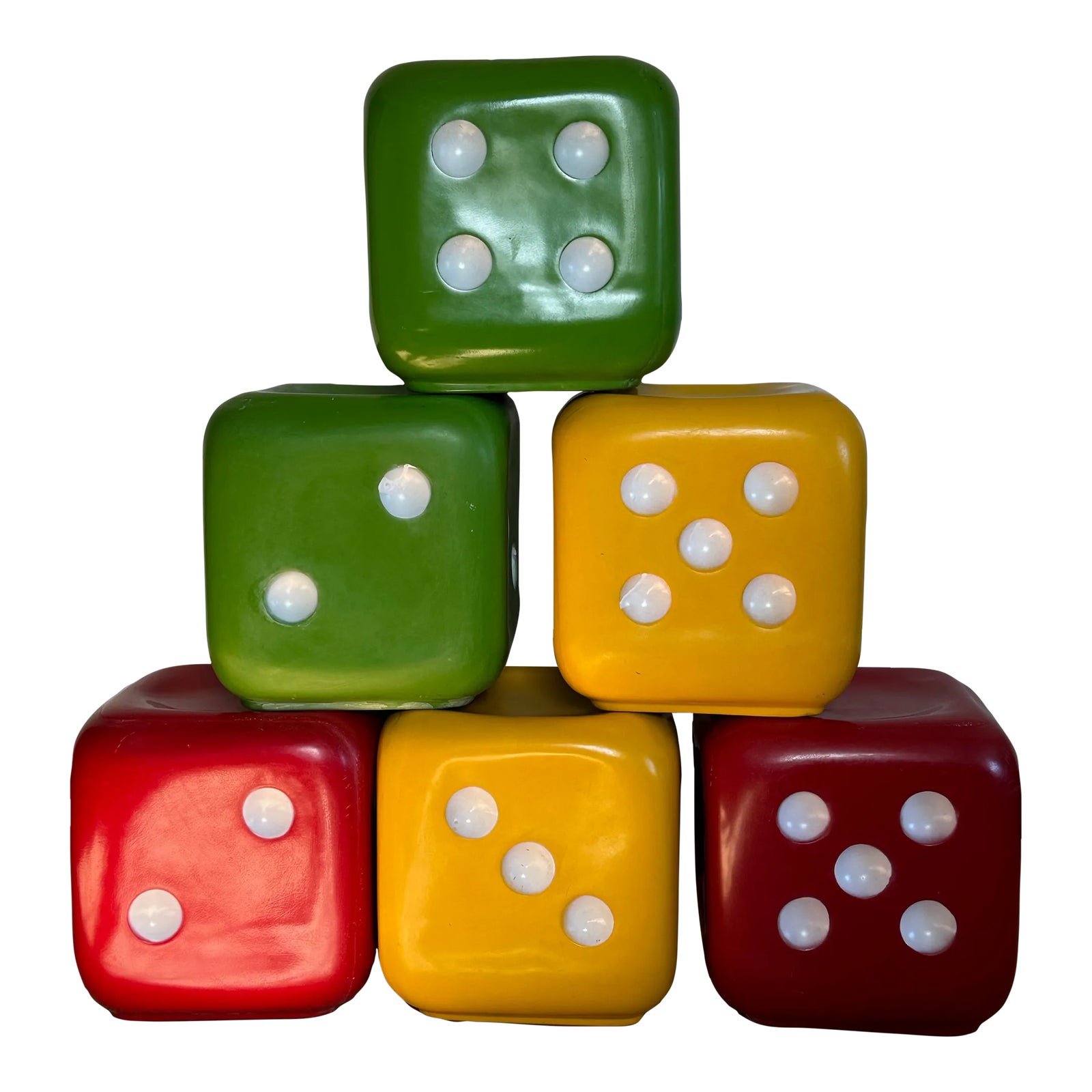 Mid 20th Century A Set of 6 Multicolored Plastic Dice Stools | Chairish